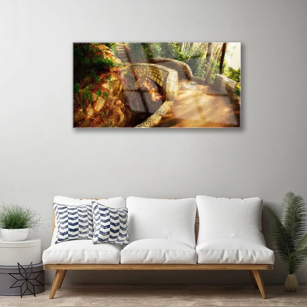 akrylový obraz Most Stromy Architektura 100x50 cm