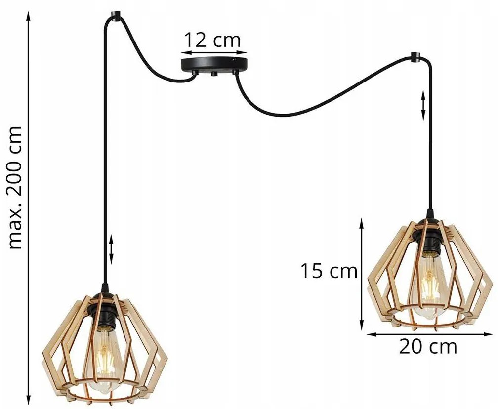 Závěsné svítidlo Timber Spider, 2x dřevěné stínítko