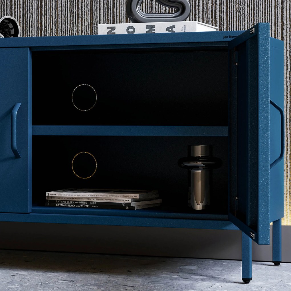 TV skříňka kovová na nožičkách námořnická modrá, 1150x595x400 mm: ROSA Modern