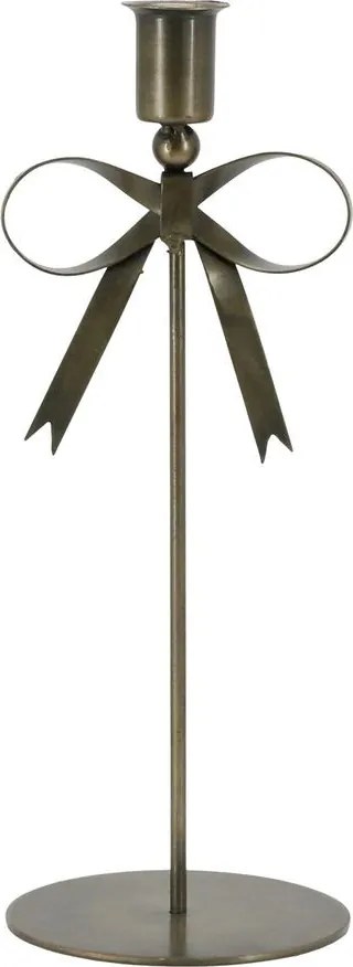 Mosazný antik svícen s mašlí Bow Antique Brass – 10*10*27 cm