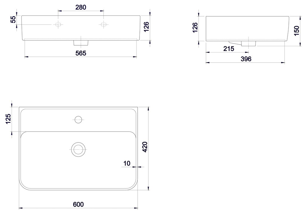 Sapho GALI keramické umyvadlo 60 x 42 cm bílá TU0177