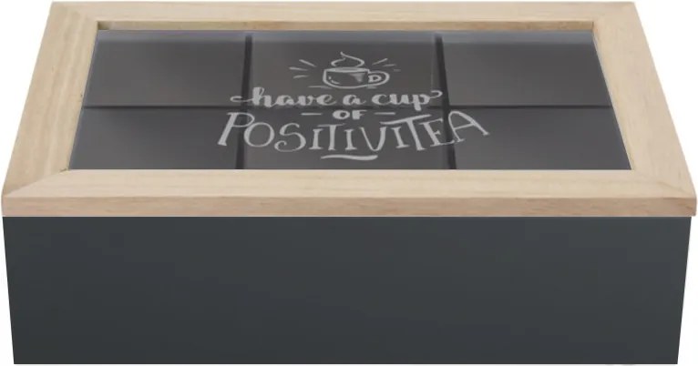Dřevěný organizér na čaj Positive Black, 24x16,5x7 cm