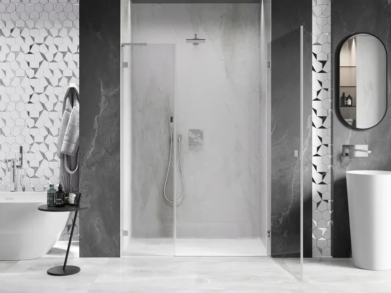 Mexen Lunar-B, L Otočné pravé sprchové dveře 135 cm, 8mm čiré sklo, ocelový profil, 832SL-135-050-97-00-P