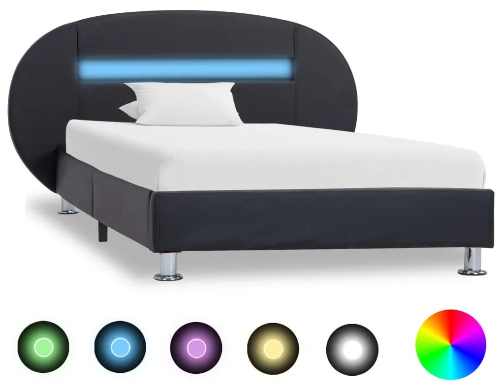 285426 vidaXL Rám postele s LED světlem černý umělá kůže 90 x 200 cm