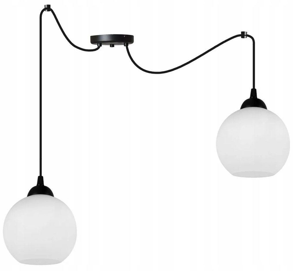 Light for home - Moderní závěsné svítidlo na lanku s bílými skleněnými stínidly SPIDER ELIZA 1987/2, 2x60W, E27, Černá