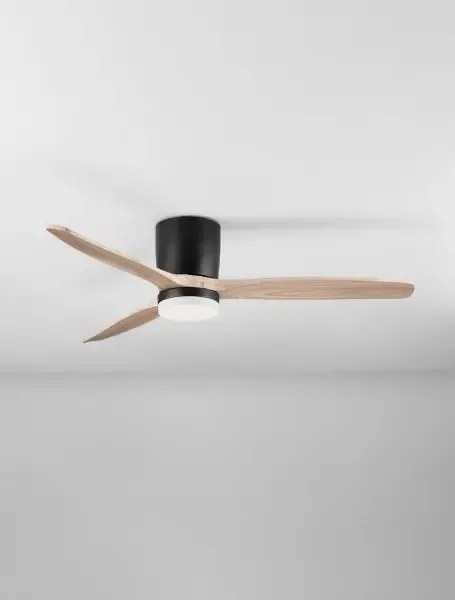 LED černo-dřevěné designové stropní svítidlo Aloa s dálkovým ovládáním 18W