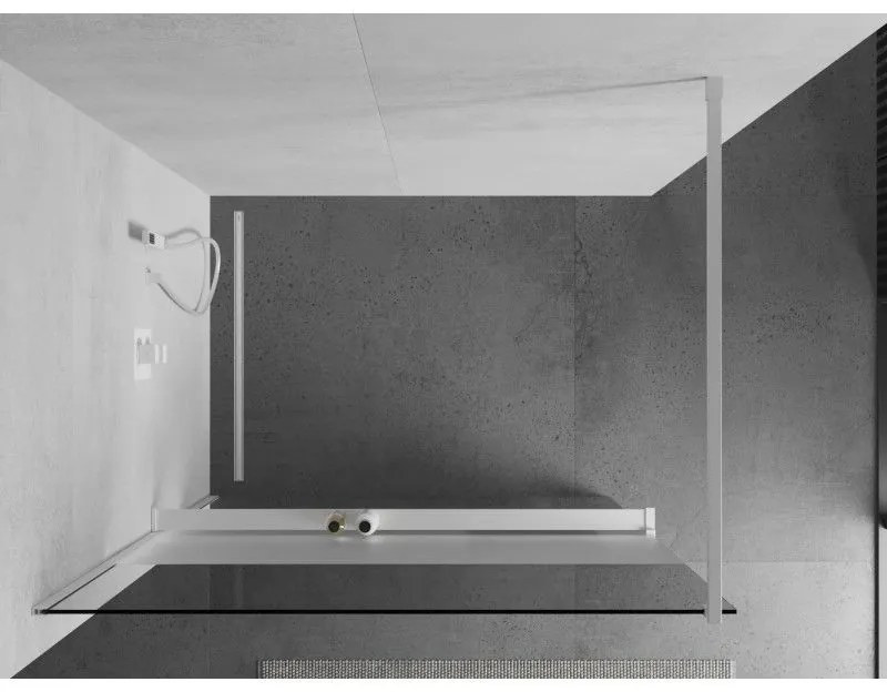 Mexen Kioto+, sprchová zástěna Walk-In s poličkou a věšákem 100 x 200 cm, 8mm čiré sklo-námraza, bílý profil, 800-100-121-20-35