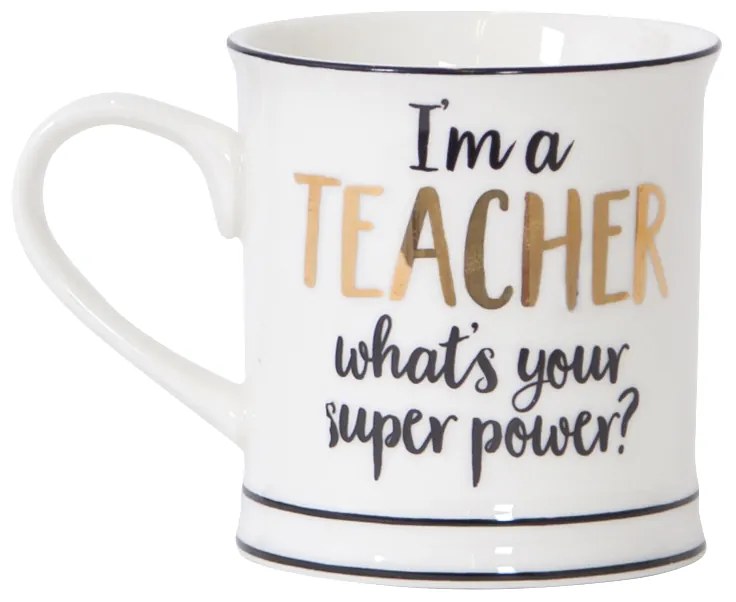 Sass &amp; Belle Porcelánový hrnek s nápisem I am a teacher what´s your super power? 400ml