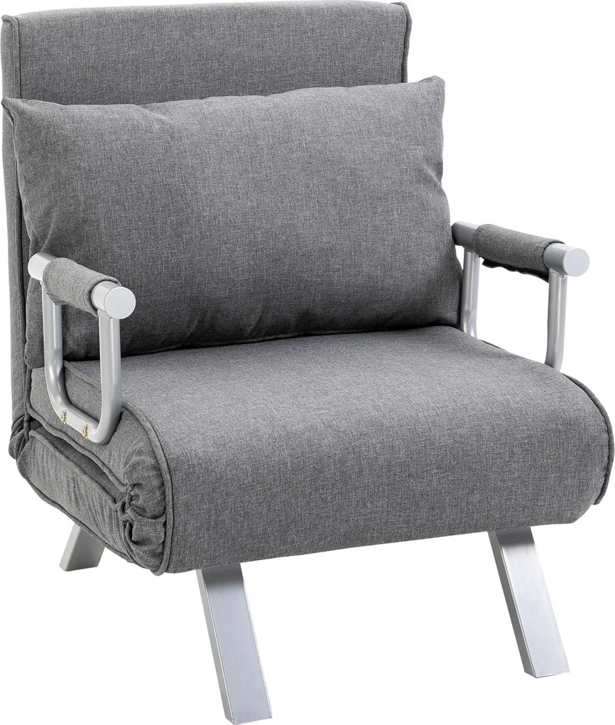 HOMCOM Rozkládací pohovka s područkou 65x69x80cm Rozkládací pohovka 3 v 1, lůžko pro hosty, lehátko, polyester podobný lnu, šedá| Aosom