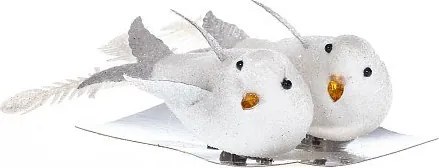 Vánoční dekorace ptáček 9 × 4 cm, bílý, balení 2 ks