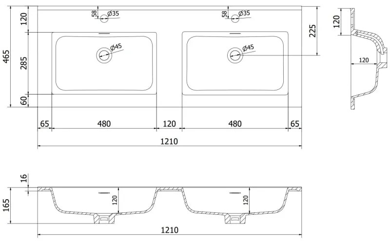 Mexen Otis, dvojumyvadlo pro zapuštění 121 x 46,5 cm, bílá lesklá, 25181200D