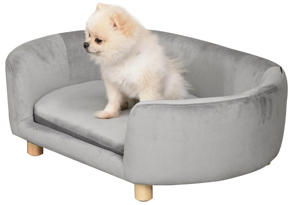 Pohovka pro psy PawHut s holandským sametem a pěnou, 86 x 55 x 33 cm, pro malé psy a kočky, březové nohy, světle šedá | Aosom.de