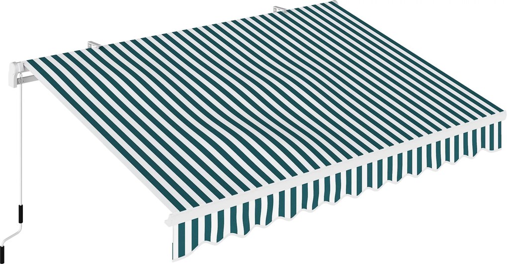 Manuální výsuvná skládací markýza Outsunny 3,95 m s ručním kličkou - Ochrana proti slunci pro balkon s montáží na zeď - Alu Bílo-zelená 395 x 245 cm |