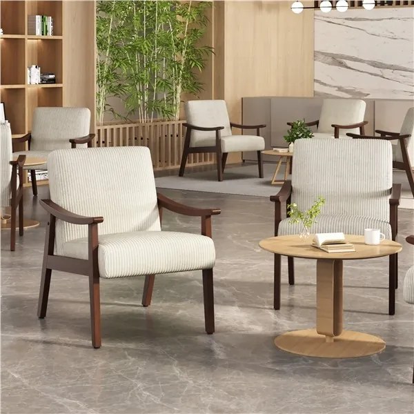 Křeslo Yaheetech – béžová, 62 cm (šířka) × 70,5 cm (hloubka) × 74 cm (výška), polyester (267499531398)