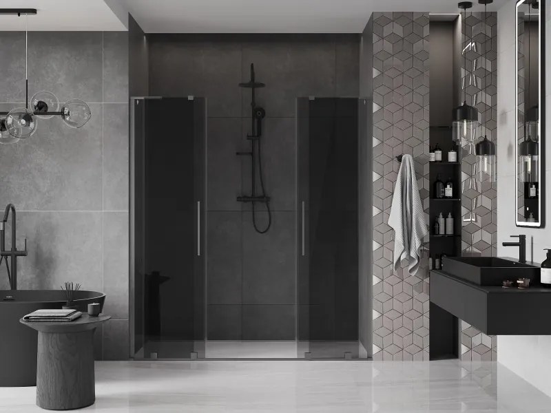 Mexen Velar L Duo, posuvné sprchové dveře do otvoru 170 cm, 8mm šedé sklo, grafit broušený, 871-170-003-42-66
