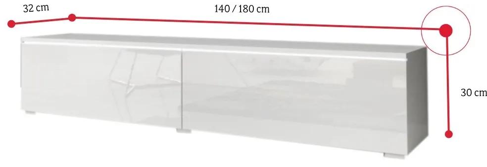 TV stolek LOWBOARD D 180, 180x30x32, beton/bílá lesk