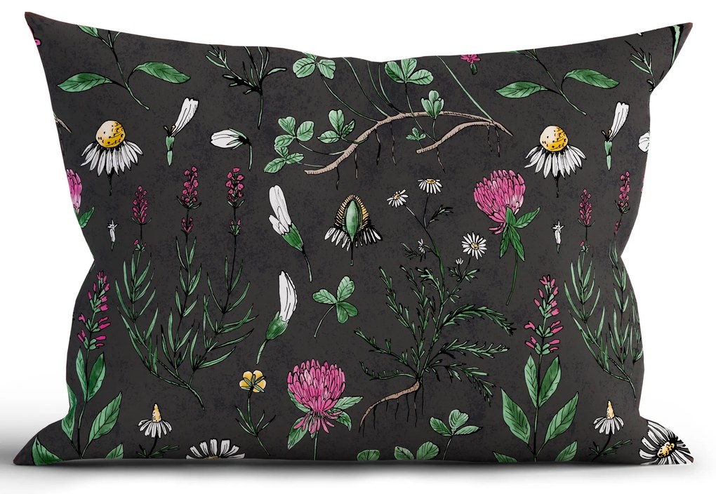 MK Lůžkoviny Bavlněný povlak na polštář Renforcé 50 x 70 cm - Herbář černý