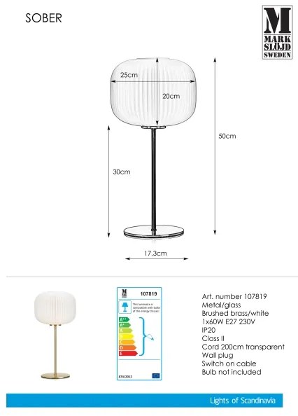 Markslöjd 107819 - Stolní lampa SOBER 1xE27/60W/230V bílá/mosaz