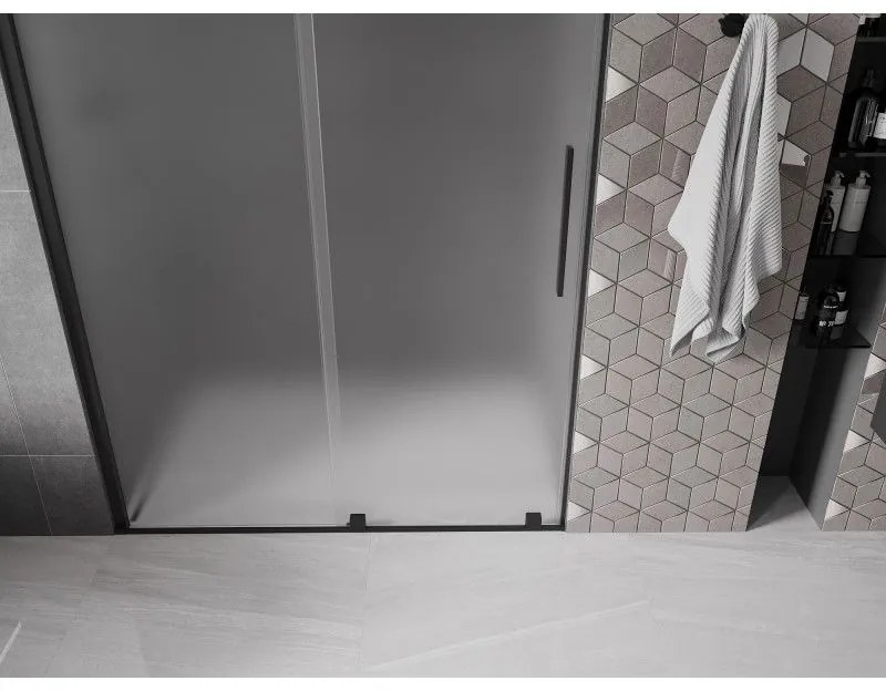 Mexen Velar, posuvné sprchové dveře do otvoru 130 cm, 8mm sklo námraza, černá matná, 871-130-000-31-70