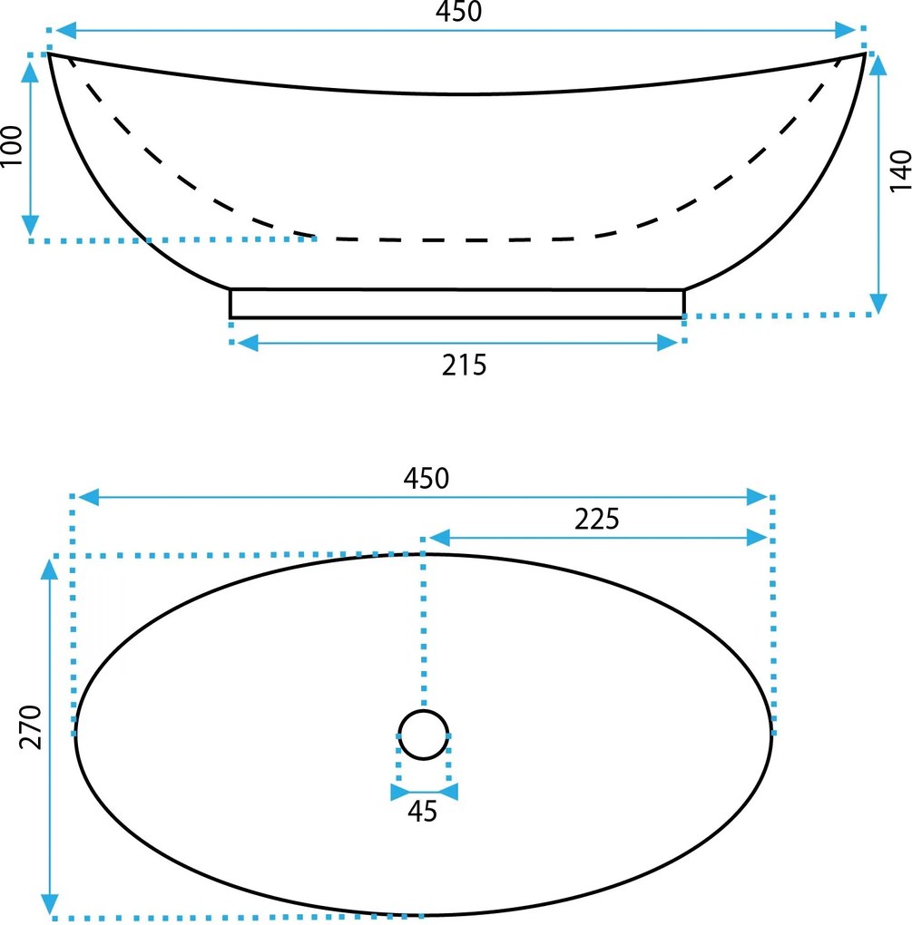 Rea Kate, umyvadlo na desku 450x270x140 mm, bílá lesklá, REA-U6802