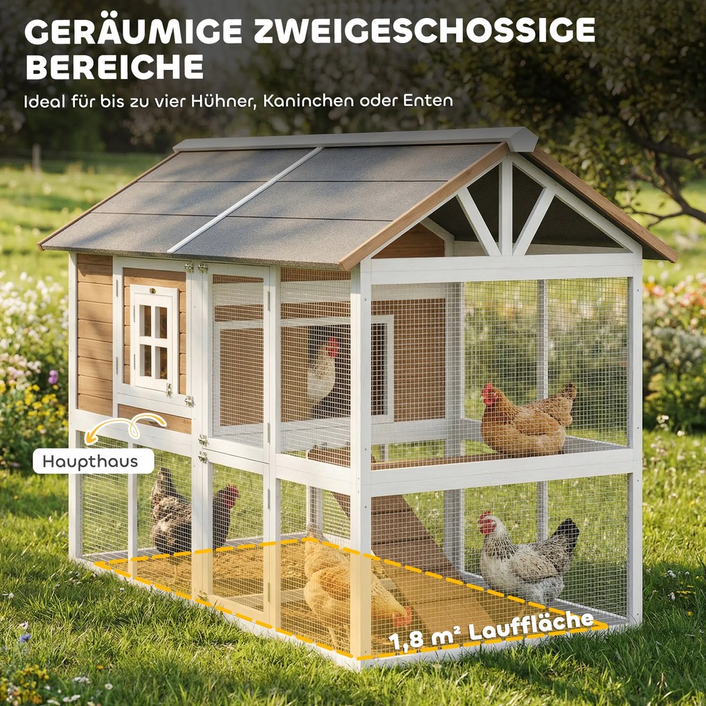 Kurník Kurník s výběhem Hnízdní box Výsuvná vanička Asfaltová střecha pro 4 slepice 200x104x145cm Dřevo Hnědá barva