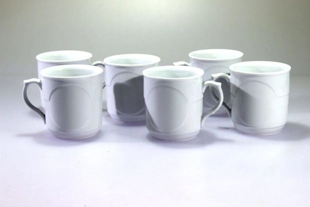 BDK-GLASS Sada 6ks bílých reliéfních porcelánových hrnků III.