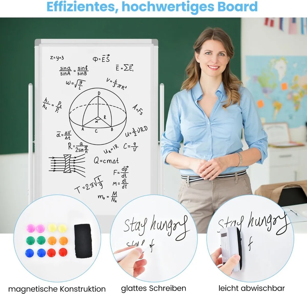 Costway Oboustranná magnetická tabule s kolečky, stojanem a – 60 × 100 cm