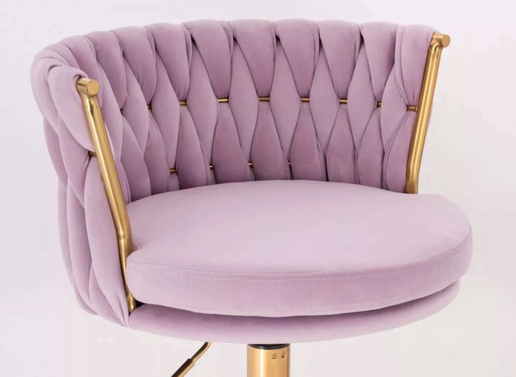 LuxuryForm DESIGN Otočná židle LYON VELUR na zlaté podstavě s kolečky - levandule