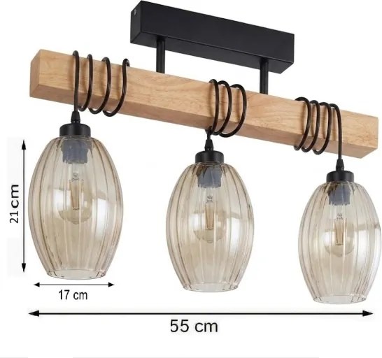 BRILAGI - Přisazený lustr WOOD GLASS 3xE27/60W/230V borovice/černá/kouř béžová
