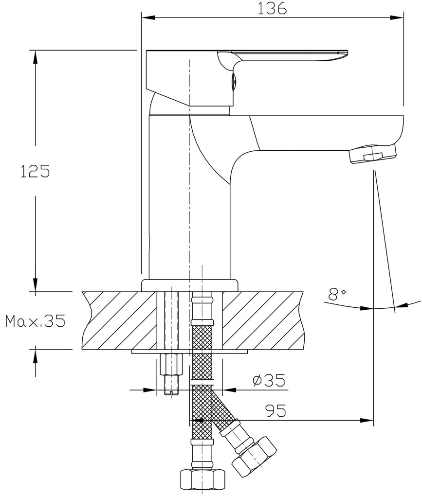 Bruckner Baron Eco umyvadlová baterie stojánková bez výpusti 6 l/min chrom 612.002.12
