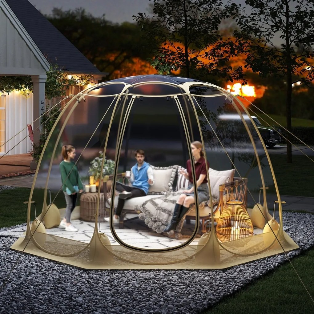 Costway 630° Průhledný PVC stan vyskakovací pro 5-6 osob – 265 × 265 cm