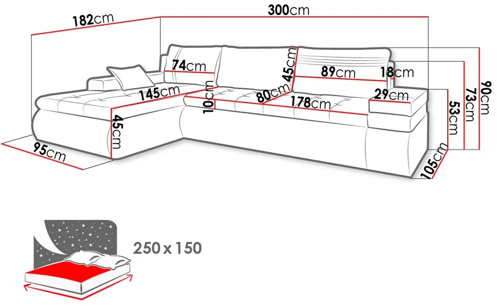 Rozkládací rohová sedací souprava EPLATO - bílá ekokůže / šedá, pravý roh