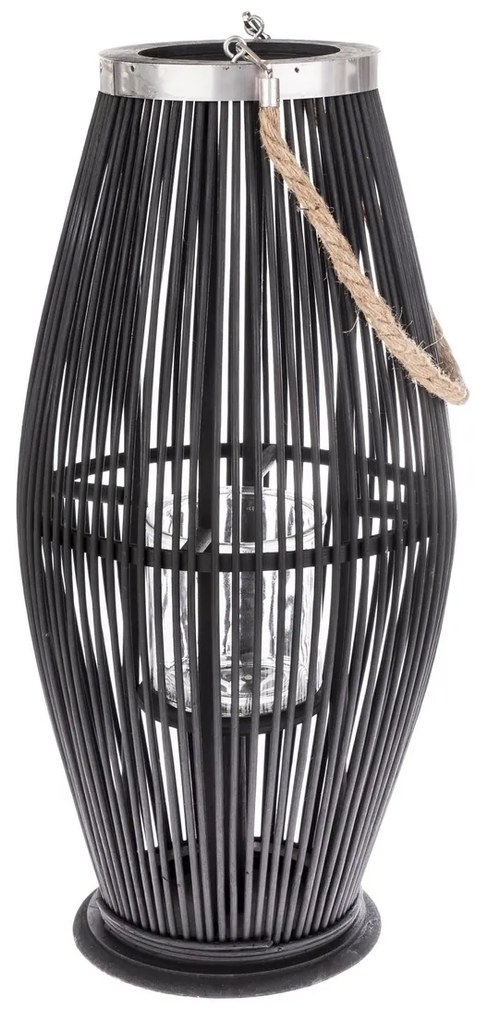 Bambusová lucerna se sklem Delgada černá, 59 x 29 cm