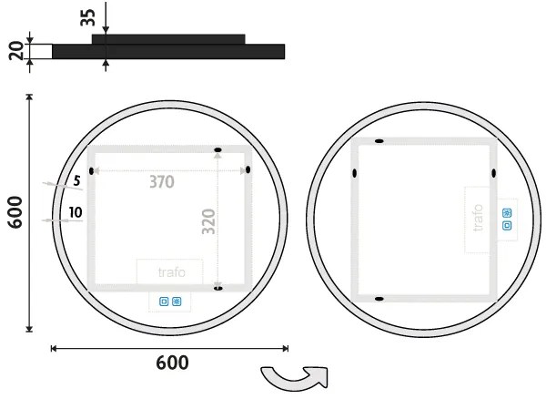 Nimco Černé kulaté LED zrcadlo pr. 600 se dvěma dotykovými senzory - ZPC 28000RVX-90