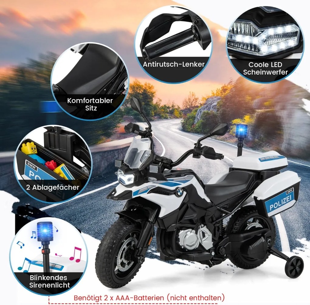 Costway Policejní motocykl pro děti motocykl na baterie se 2 tréninkovými koly