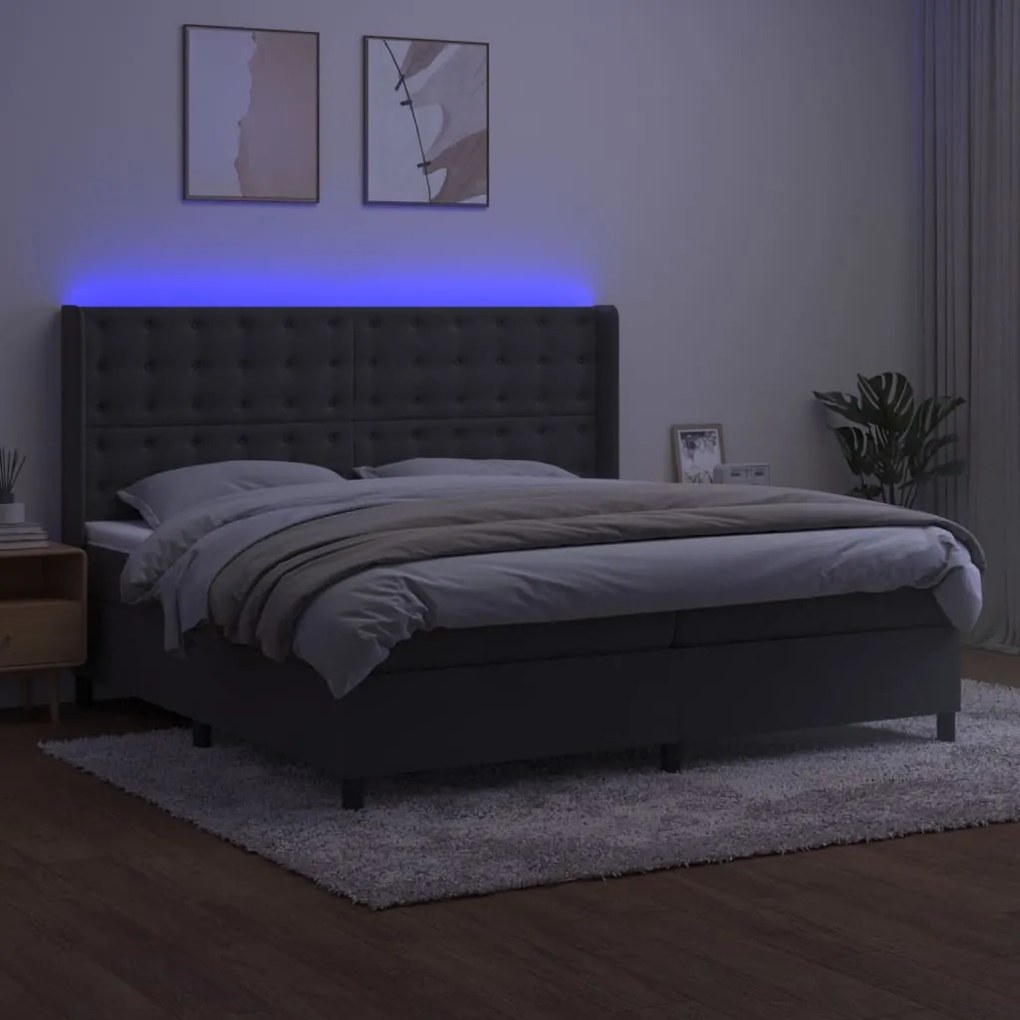 Box spring postel s matrací a LED tmavě šedá 200x200 cm samet 3139824
