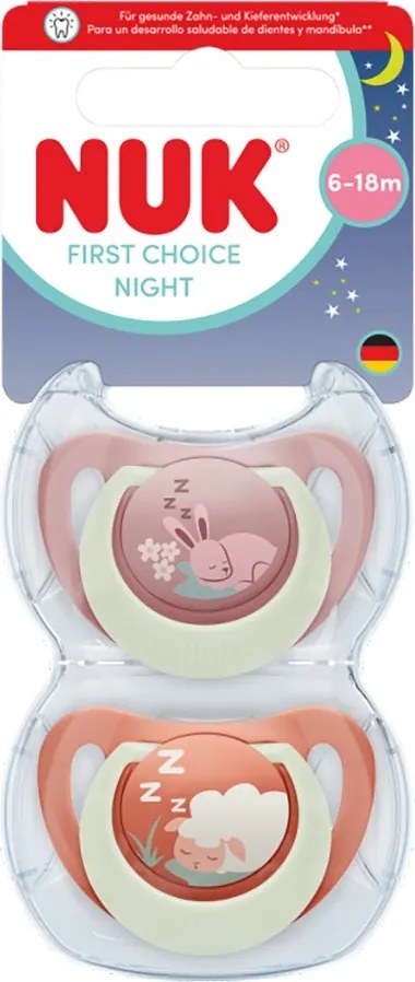 Dudlík NUK First Choice Night 0-6m 2 ks Bunny/Sheep velikost 0-6 m
