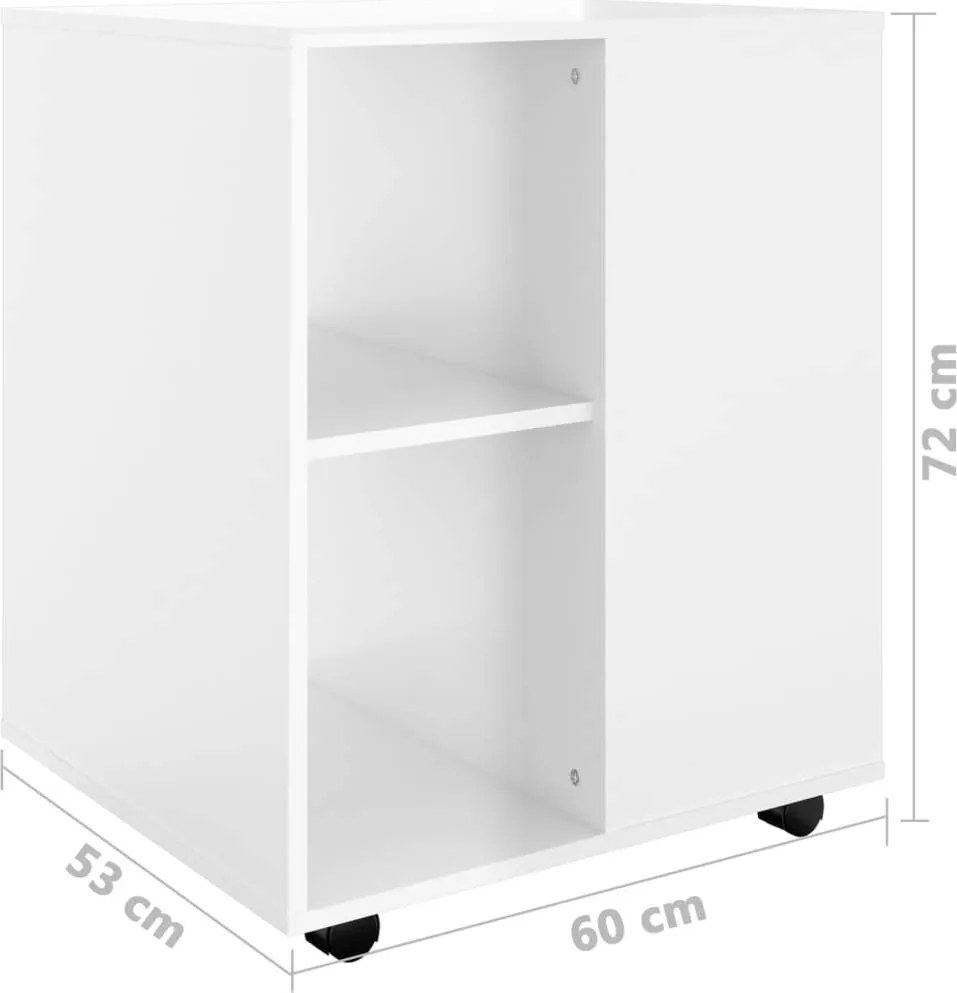 vidaXL Skříňka na kolečkách 60 x 53 x 72 cm dřevotříska [808464] Barva: bílá s vysokým leskem