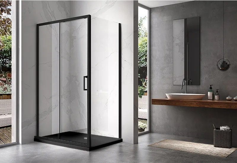 BPS-koupelny Obdélníkový sprchový kout KZ103A BL 100x80 černý/transparent + vanička ST03A BL černá