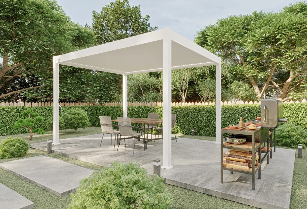 Outdoor Creations Hliníková pergola s lamelami HORIZON PRIME 400x400cm 4 stojky Barva: Bílá RAL 9016