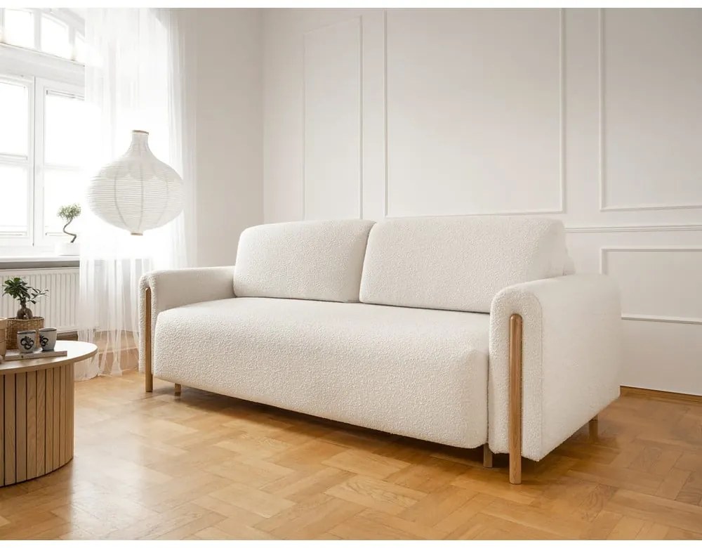 Slonovinová rozkládací/s úložným prostorem pohovka z textilie bouclé 244 cm Arcadova - II. jakost – ELTAP