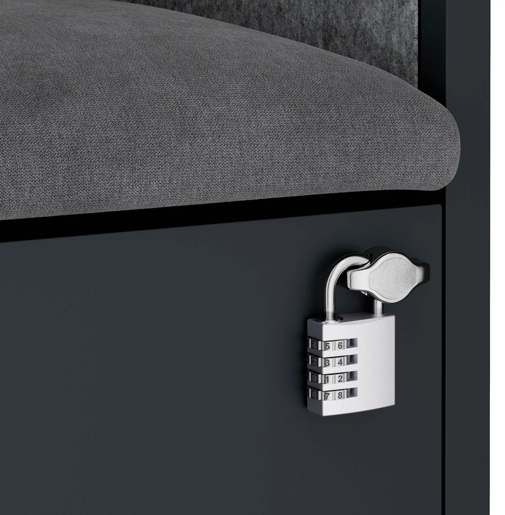 Kancelářská akustická kabina se sedátkem a USB-C portem, korpus antracitový / sedák šedá, 1150 mm: SALLY MentalBox