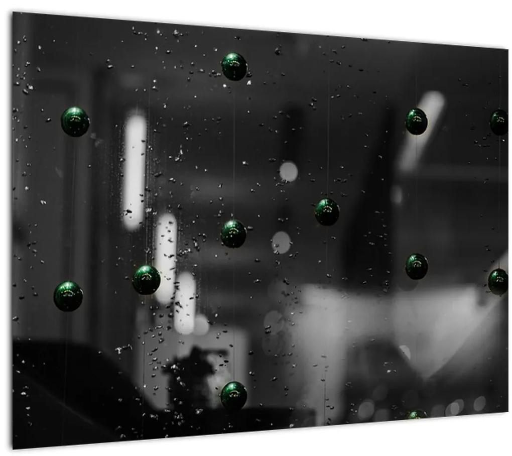 Abstraktní obraz - zelené kuličky (70x50 cm)