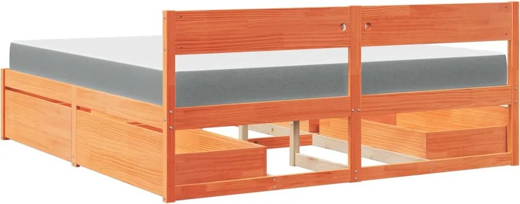 Postel se zásuvkami a matrací voskově hnědá 180x200 cm borovice 3281891