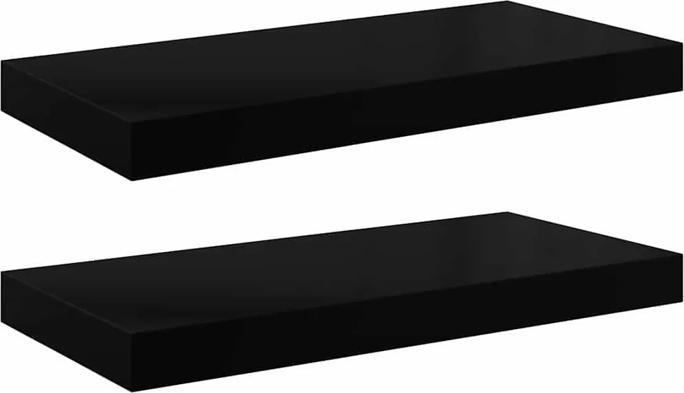 Plovoucí nástěnné police 2 ks lesklé černé 50 x 23,5 x 3,8 cm MDF 323767
