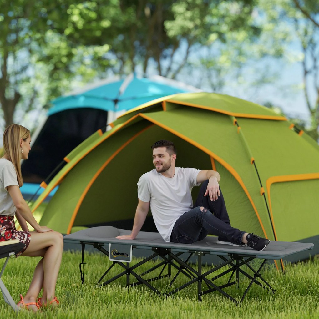 Skládací kempingová postel Outsunny s matrací a polštářem, boční kapsa 187 x 67 x 37 cm, postel pro hosty do 150 kg, skládací postel pro dospělé, ven…
