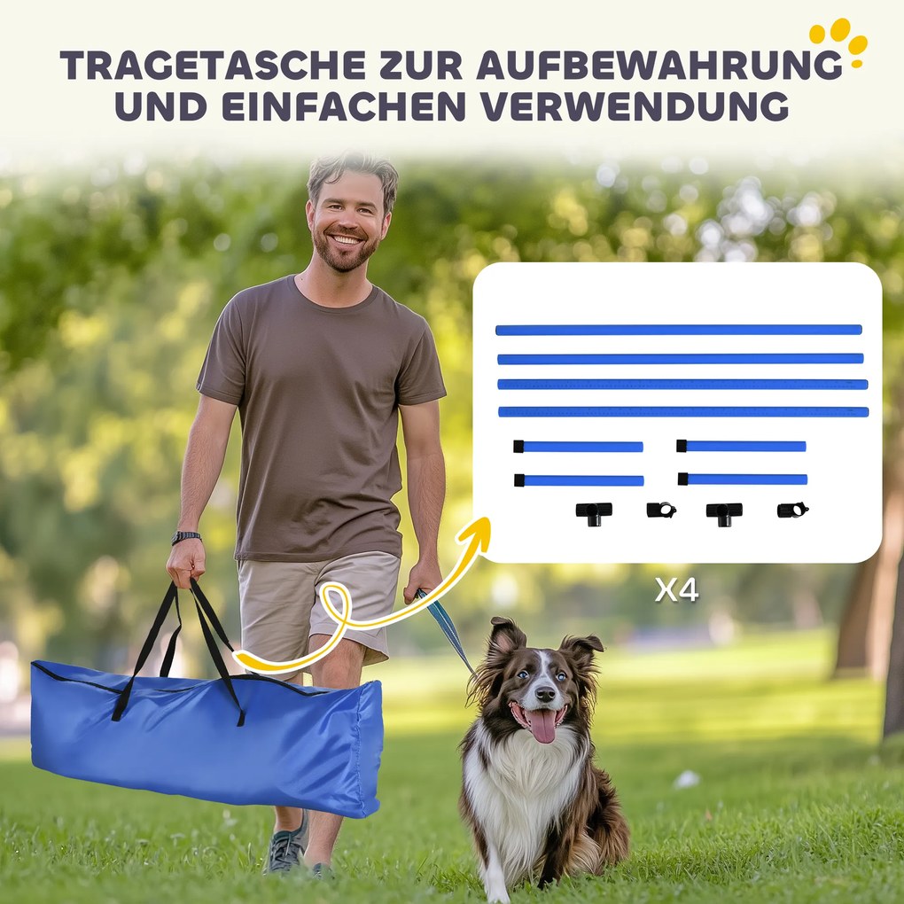PawHut agility set pro psy 4-dílný 99x65x94 cm výškově nastavitelný se 2 překážkovými tyčemi 2 slalomovými tyčemi a 4 plastovými zemními tyčemi Modrá…