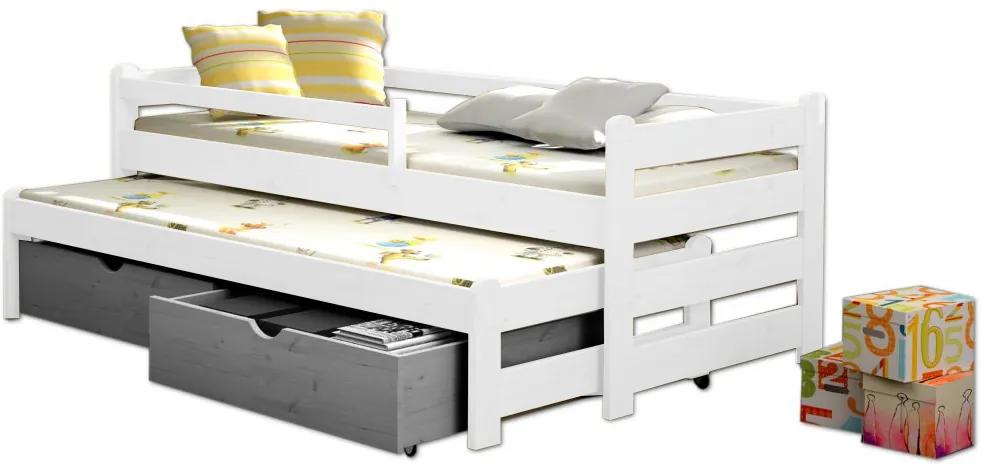 Dětská postel s přistýlkou DOPLO vč. roštů, úložných prostor a matrací Rozměr: 200x80, Barva: Bílá