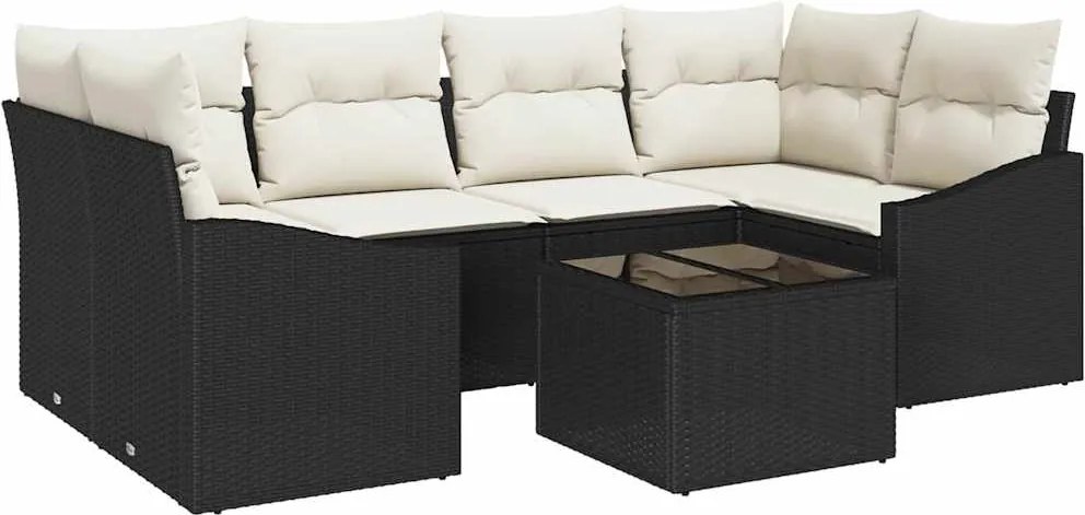 Set pohovek 7 ks Černá a krémová polyratan 3355286