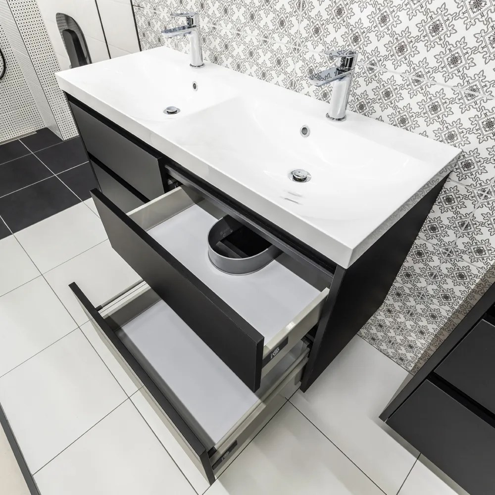 Mereo Mereo, Mailo, koupelnová skříňka s keramickým umyvadlem 101 cm, černé madlo, CN512B